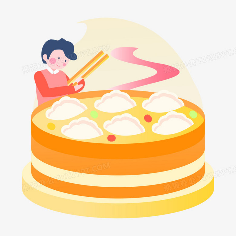 一组卡通手绘创意吃饺子微景观套图系列六元素PNG图片素材下载 饺子PNG 熊猫办公