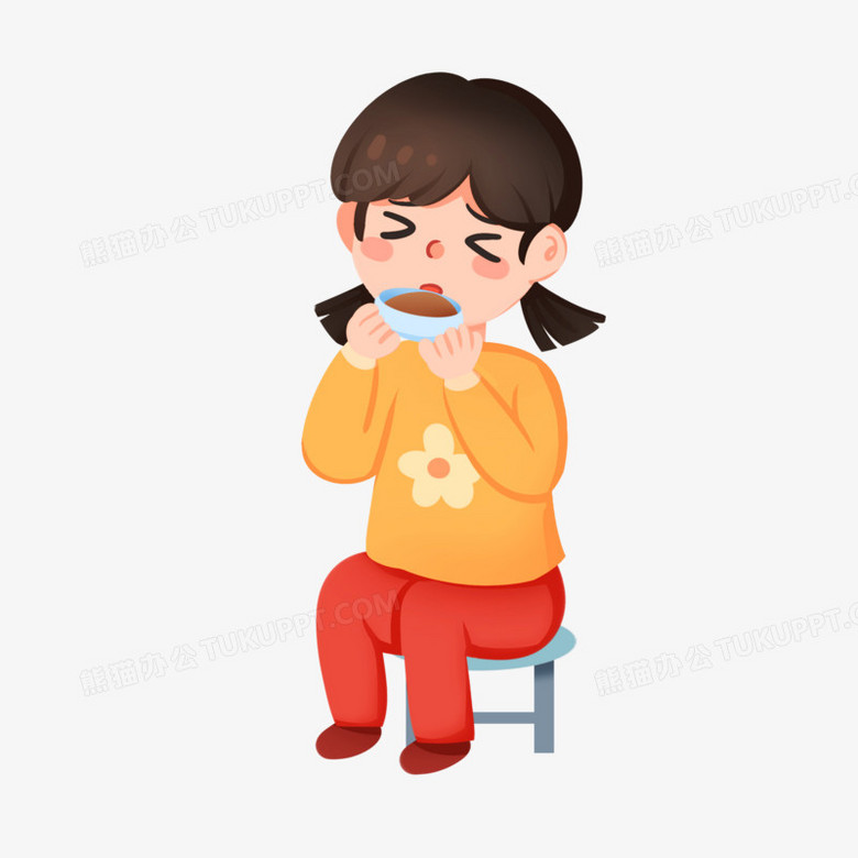 手绘卡通小女孩喝药免抠PNG图片素材下载 卡通PNG 熊猫办公