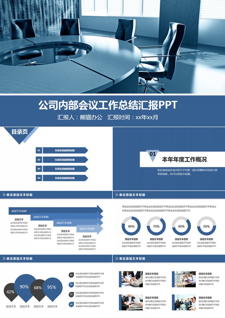 公司内部会议工作总结汇报PPT模板下载 熊猫办公