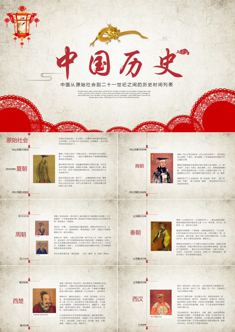 中国历史介绍PPT模板下载 熊猫办公