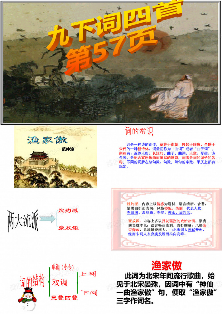 九下词四首渔家傲江城子破阵子满江红PPT模板下载 编号qekegynq 熊猫办公