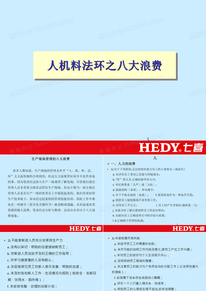 人机料法环之八大浪费课件PPT模板下载 编号lekerpwl 熊猫办公