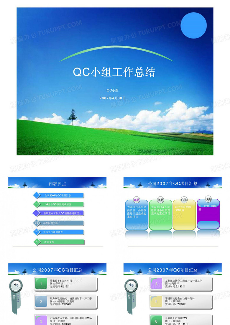 qc小组工作总结PPT模板下载 编号lnkzbgnq 熊猫办公