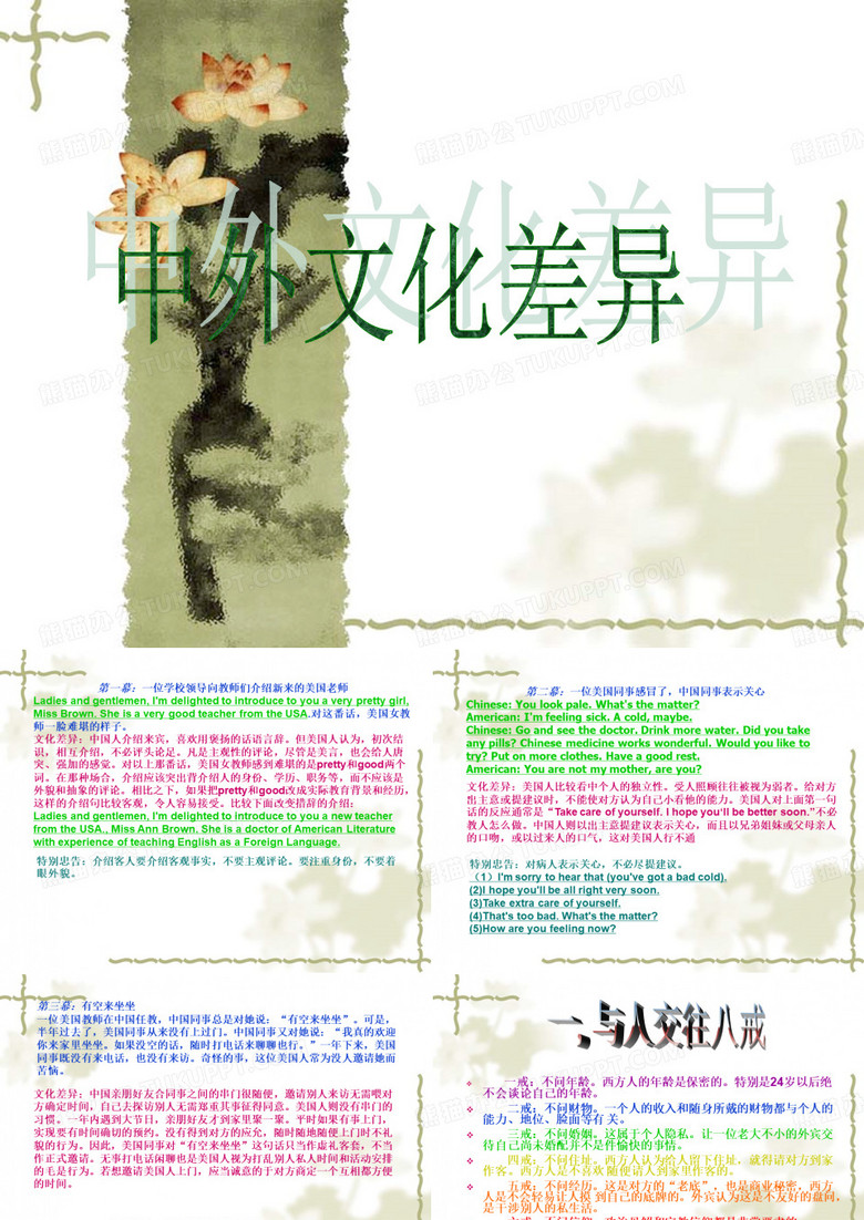 中外文化差异PPT模板下载 编号qxbbzjjq 熊猫办公