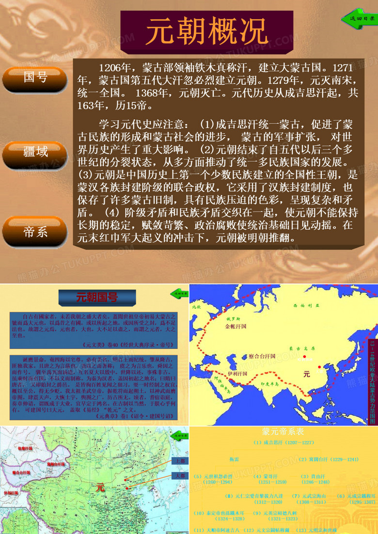 中国古代史蒙古的崛起和元朝的统一PPT模板下载 编号lvxbeeel 熊猫办公
