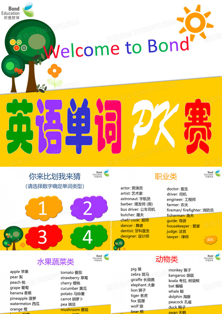 英语趣味单词pk赛复赛PPT模板下载 编号lnrrnwgz 熊猫办公