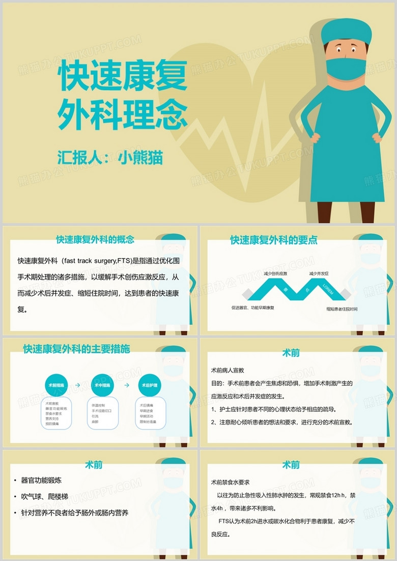 绿色外科术后护理快速康复PPT模板下载 熊猫办公