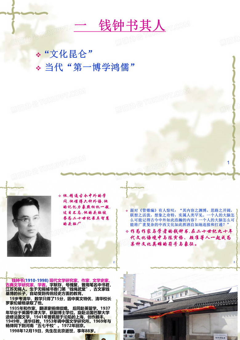 钱钟书吃饭PPT模板下载 编号qxdvajxp 熊猫办公