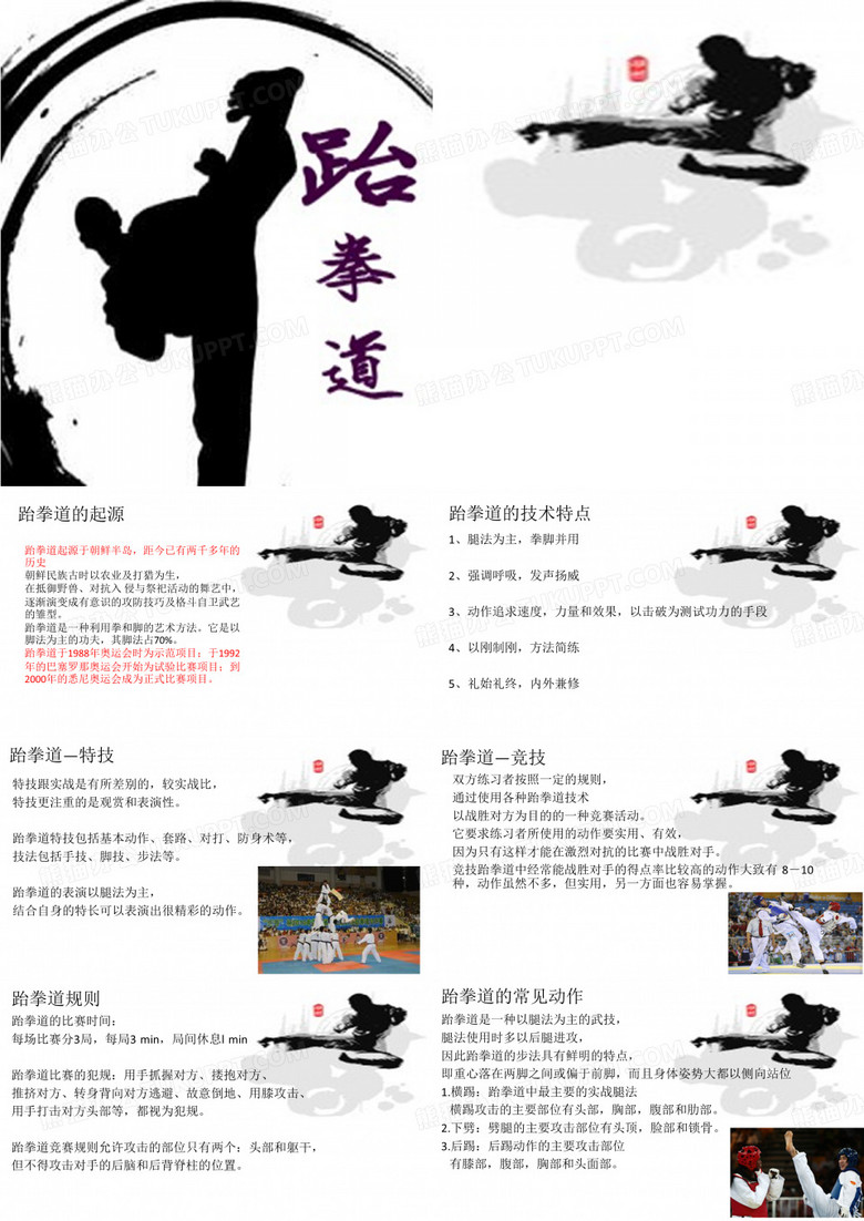 跆拳道PPT模板下载 编号lkbaoeyw 熊猫办公