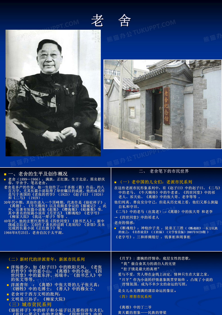 14 老舍PPT模板下载 编号qyanypgk 熊猫办公