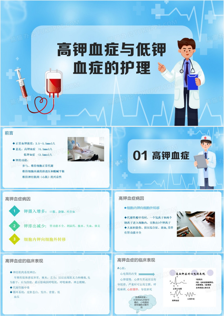 高钾血症和低钾血症的护理PPT模板下载 熊猫办公