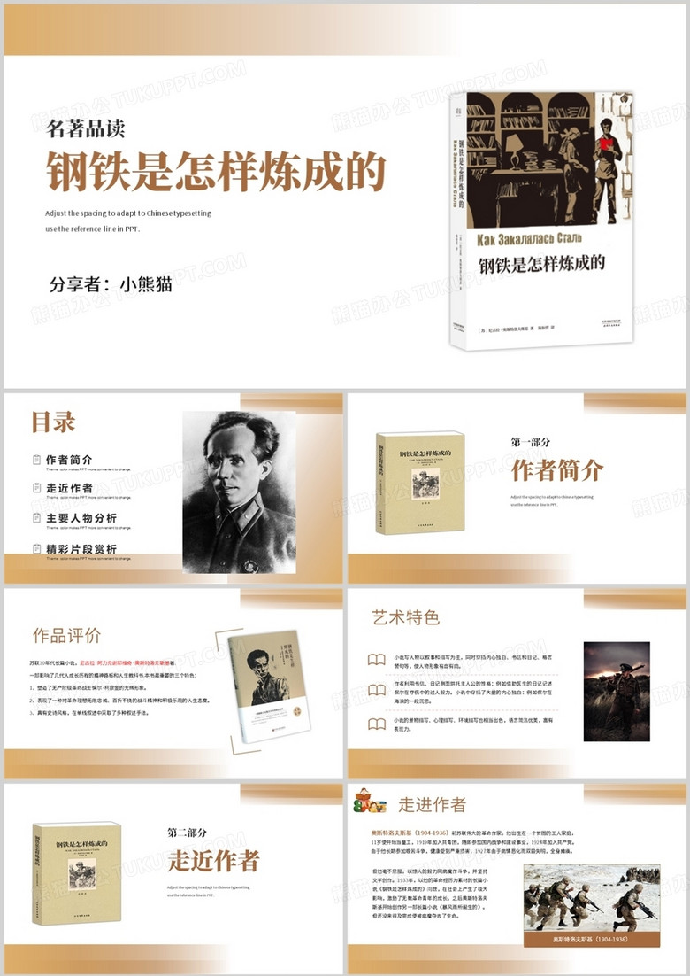 钢铁是怎样炼成的读书分享PPT模板下载 熊猫办公