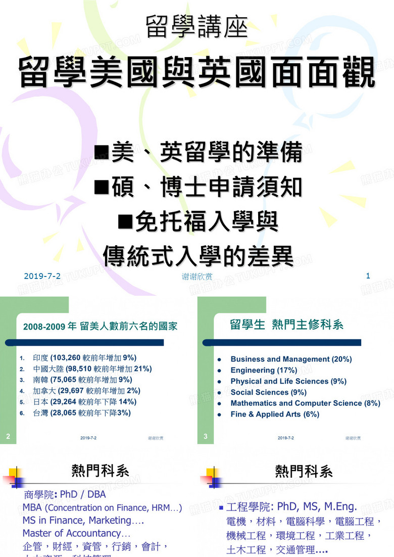 留学讲座留学美国与英国面面观通用PPT模板下载 编号lawpprvz 熊猫办公