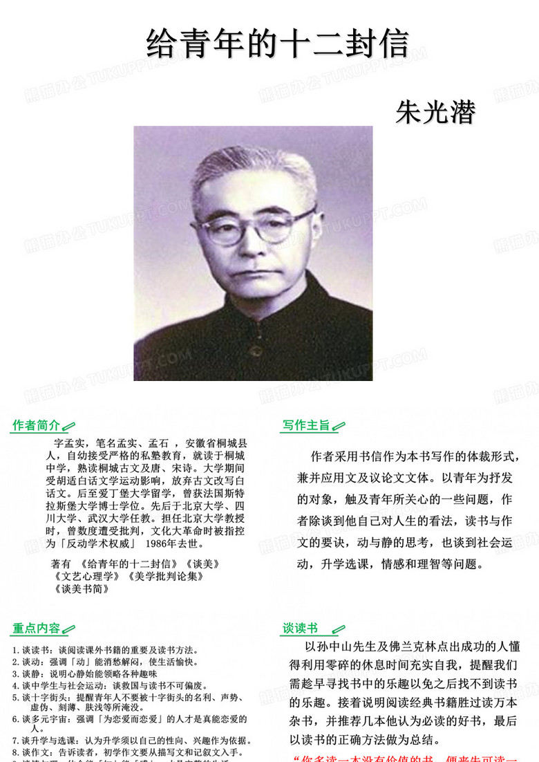 给青年的十二封信PPT模板下载 编号lerbrarw 熊猫办公
