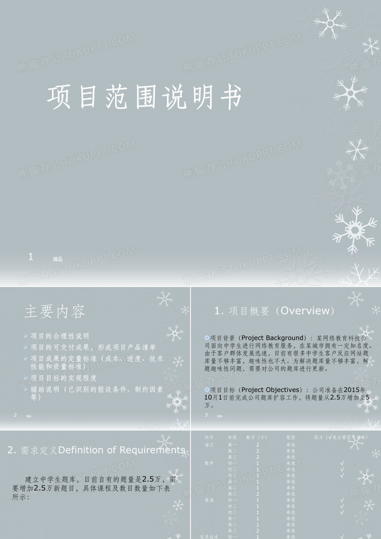 项目范围说明书课件PPT模板下载 编号lzjnzkap 熊猫办公