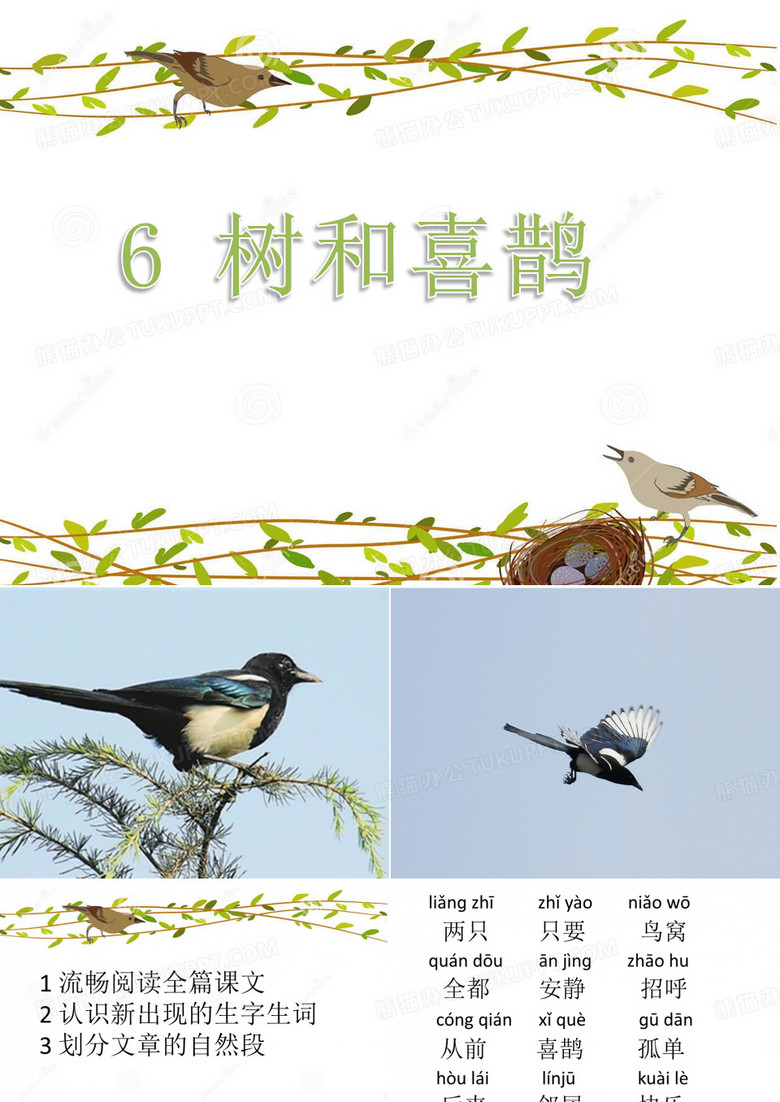 树与喜鹊PPT模板下载 编号qxwoywgr 熊猫办公