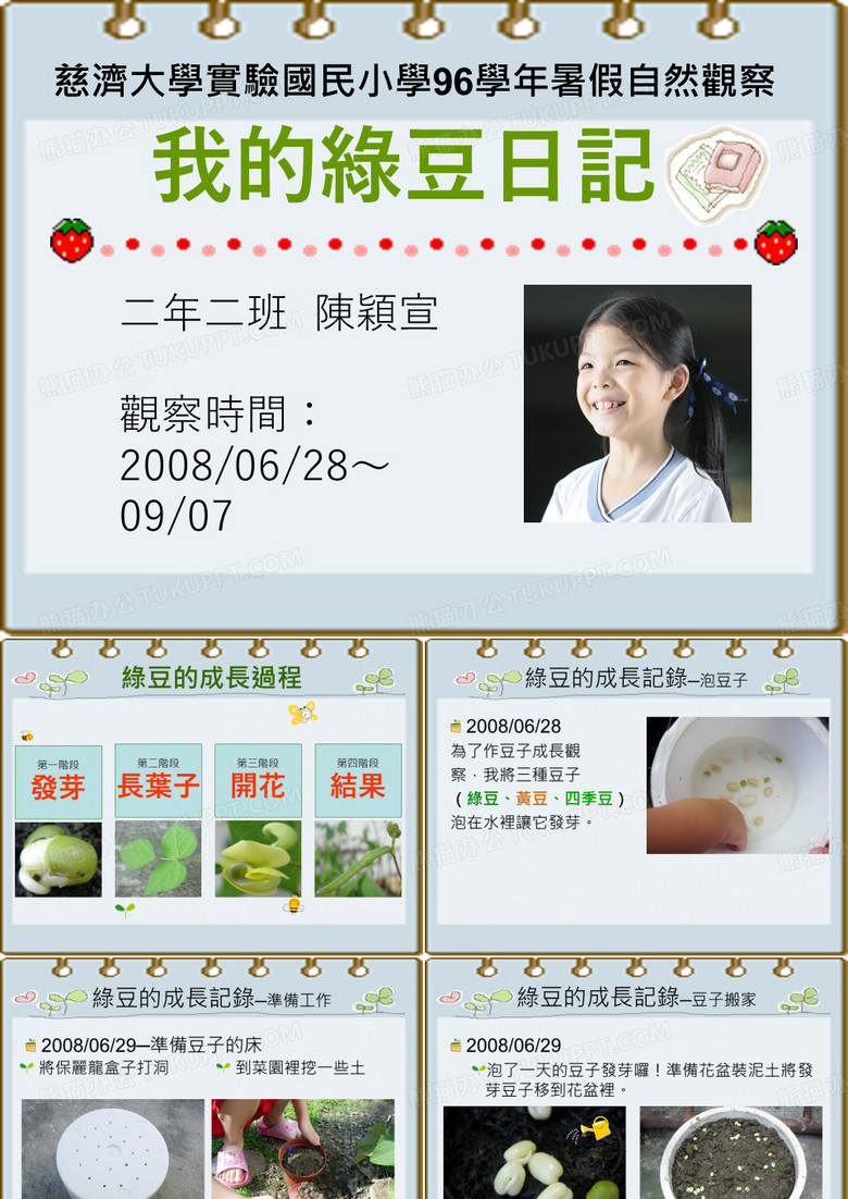 绿豆成长过程PPT模板下载 编号qmmovbeb 熊猫办公