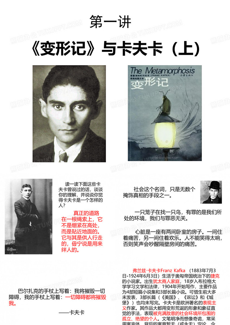 卡夫卡与变形记PPT模板下载 编号lbnoyyab 熊猫办公