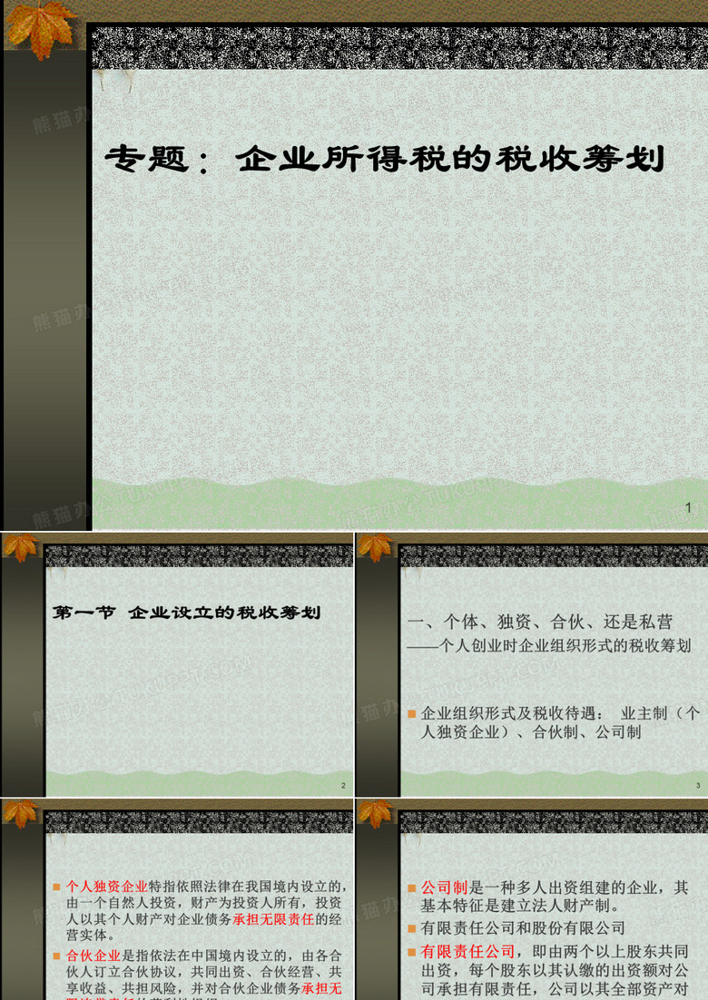 企业所得税的税收筹划专题培训课件 32页 PPT模板下载 编号qxgmemev 熊猫办公