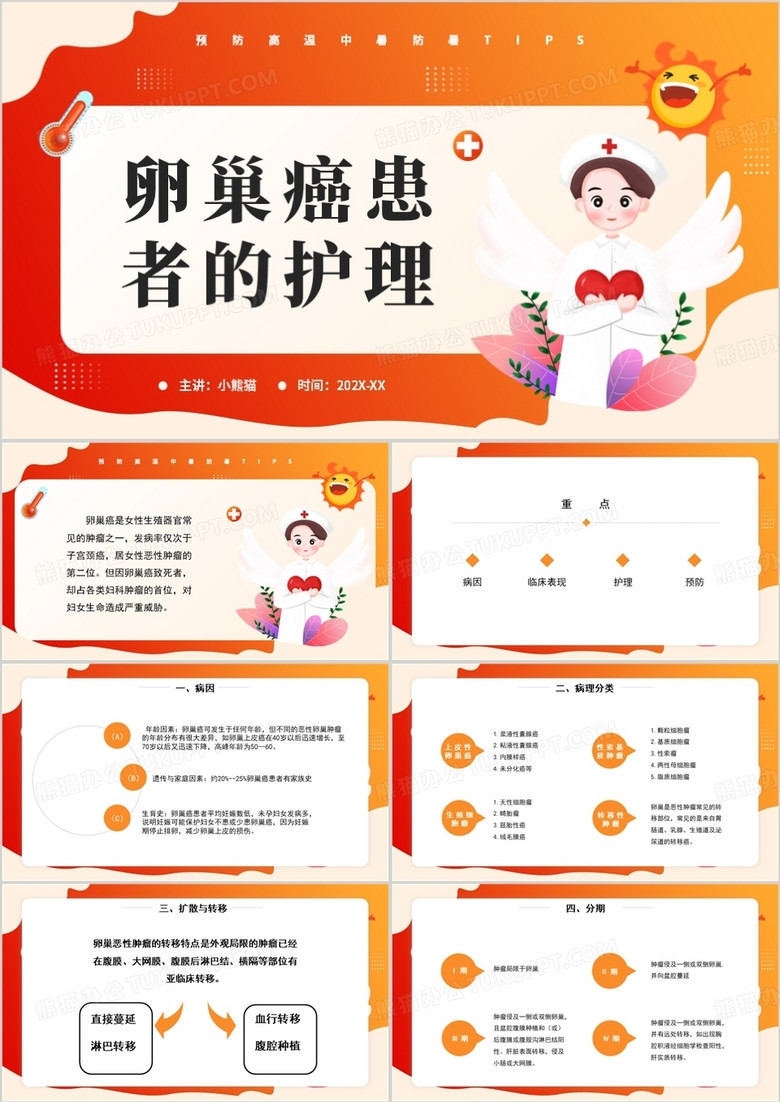 插画风风卵巢癌护理查房PPT模板下载 熊猫办公