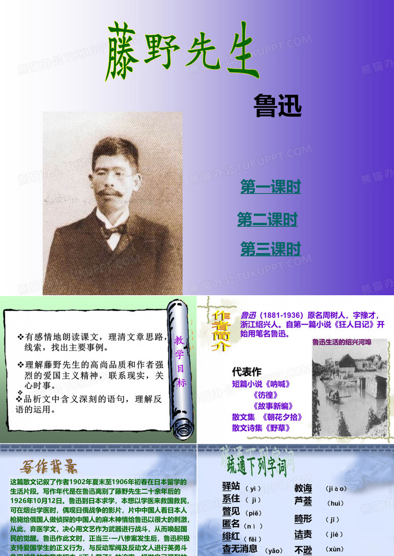 藤野先生PPT模板下载 编号qnmkzxdr 熊猫办公