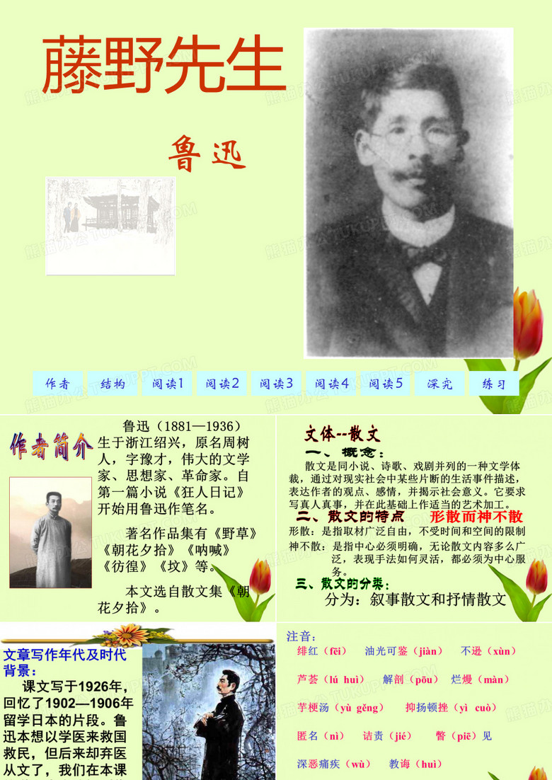 藤野先生PPT模板下载 编号qgdemjjx 熊猫办公