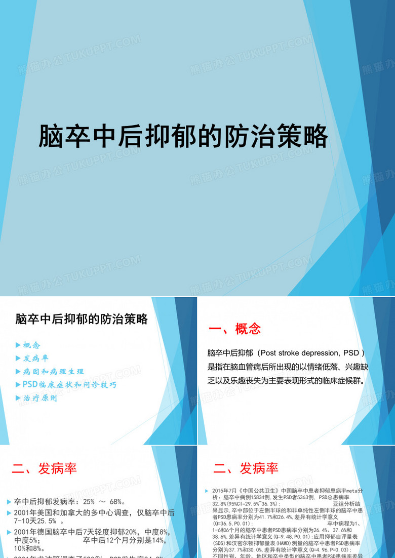 脑卒中后抑郁PPT模板下载 编号lnkrxabd 熊猫办公