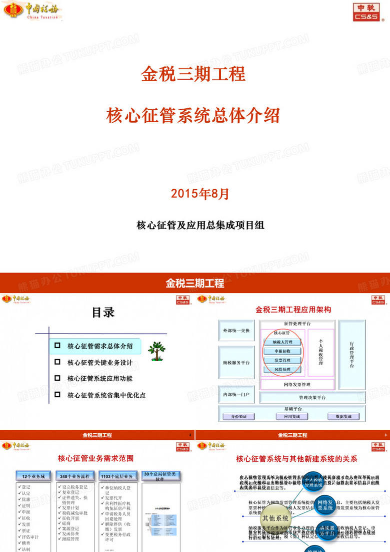 金税三期工程核心征管软件 总体介绍PPT模板下载 编号lgemyojg 熊猫办公