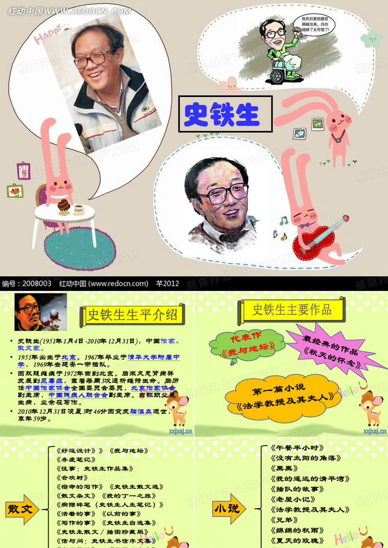 史铁生PPT模板下载 编号qbbzpwzn 熊猫办公