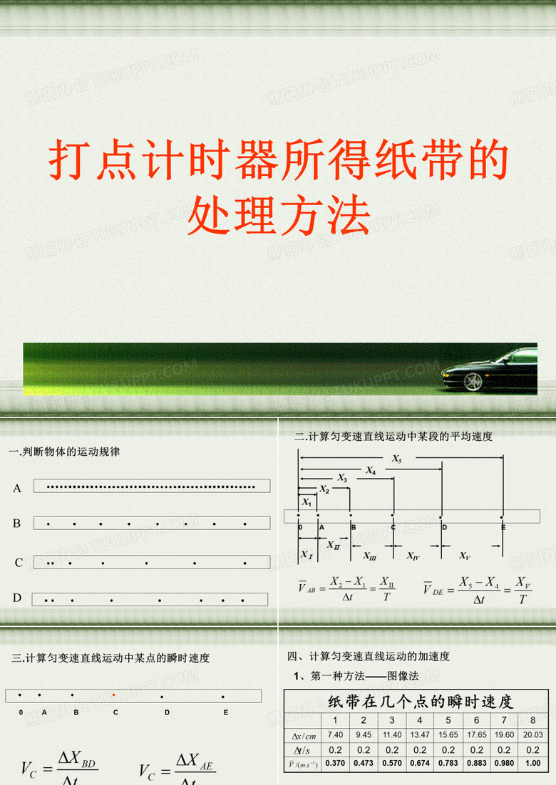 打点计时器所得纸带的处理方法PPT模板下载 编号lzgbevdg 熊猫办公