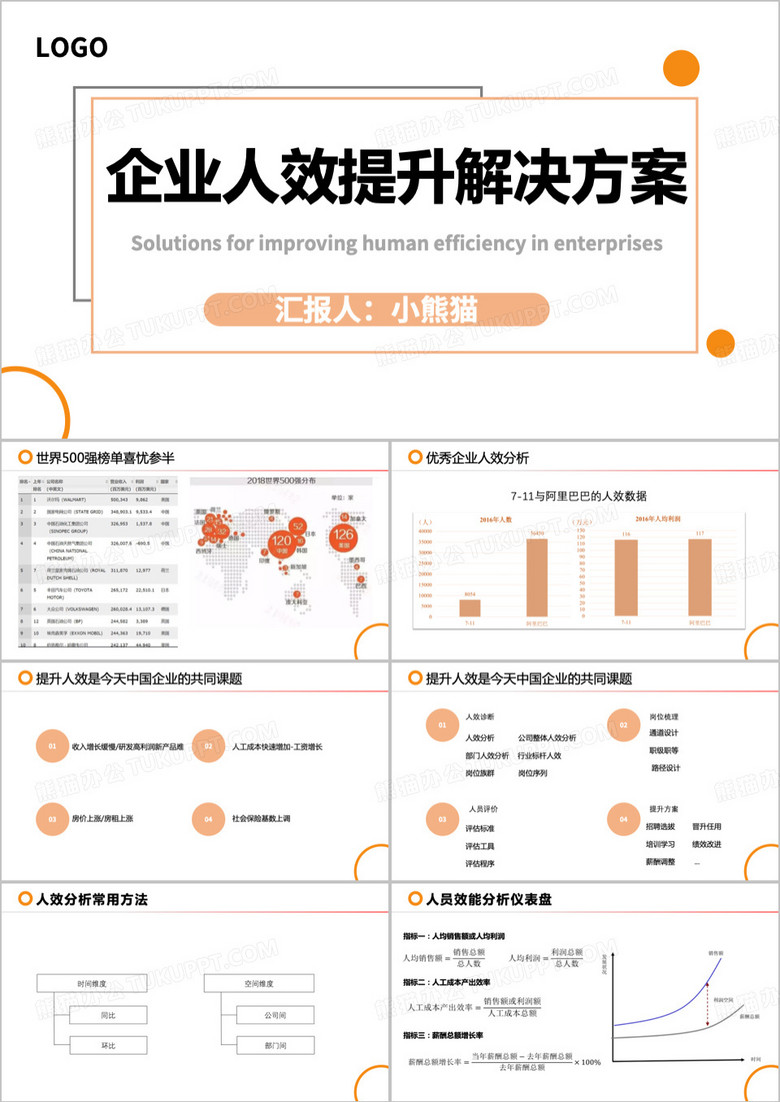 黄色企业人效提升解决方案模版PPT模板下载 熊猫办公