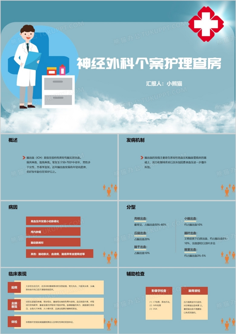 神经外科个案护理查房PPT模板下载 熊猫办公