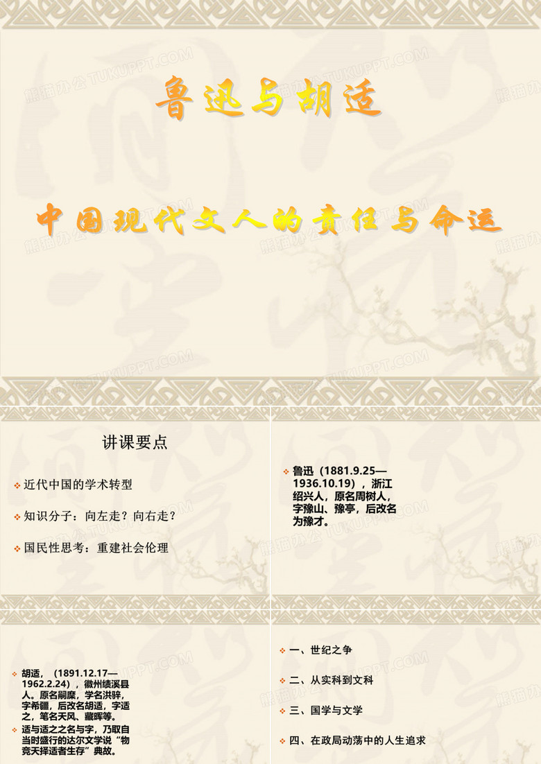 鲁迅与胡适PPT模板下载 编号lebedzkg 熊猫办公