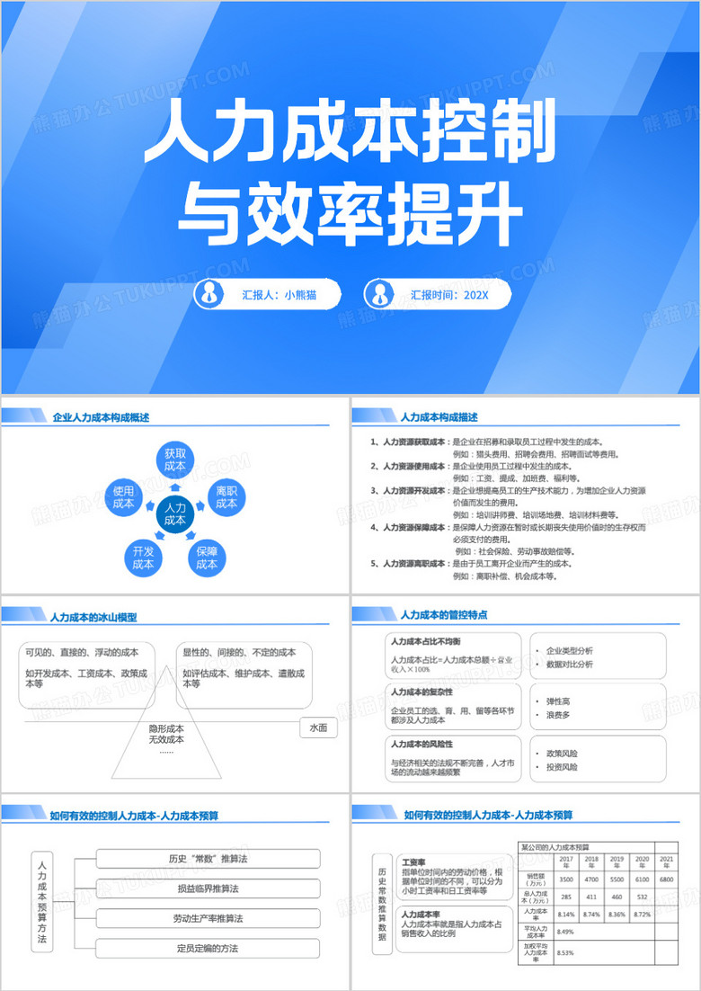 人力成本控制与效率提升PPT模板下载 熊猫办公