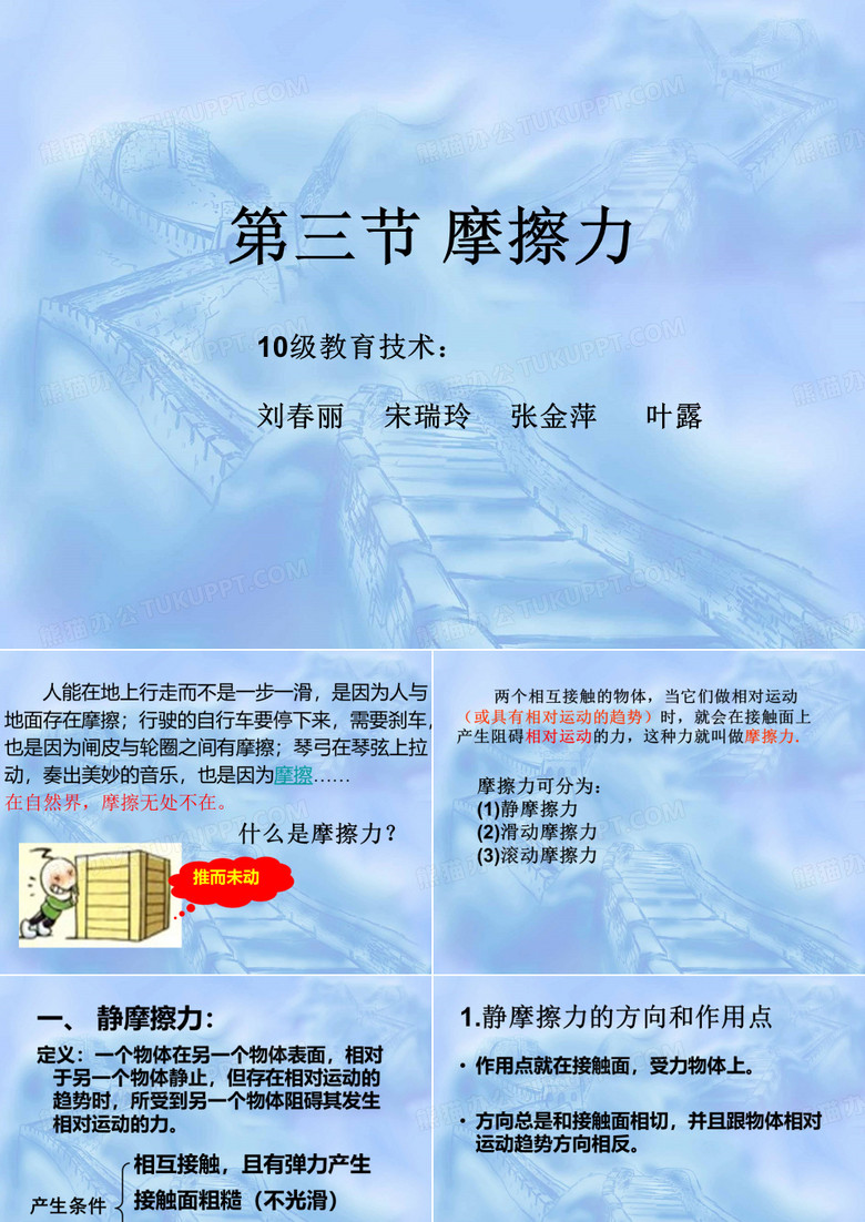 高中物理摩擦力PPT模板下载 编号qdzgrapb 熊猫办公