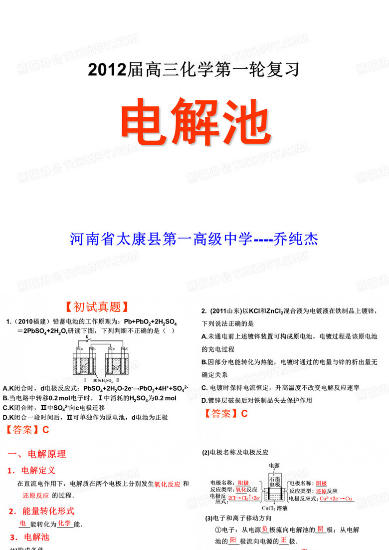 电解池PPT模板下载 编号lonwjayd 熊猫办公