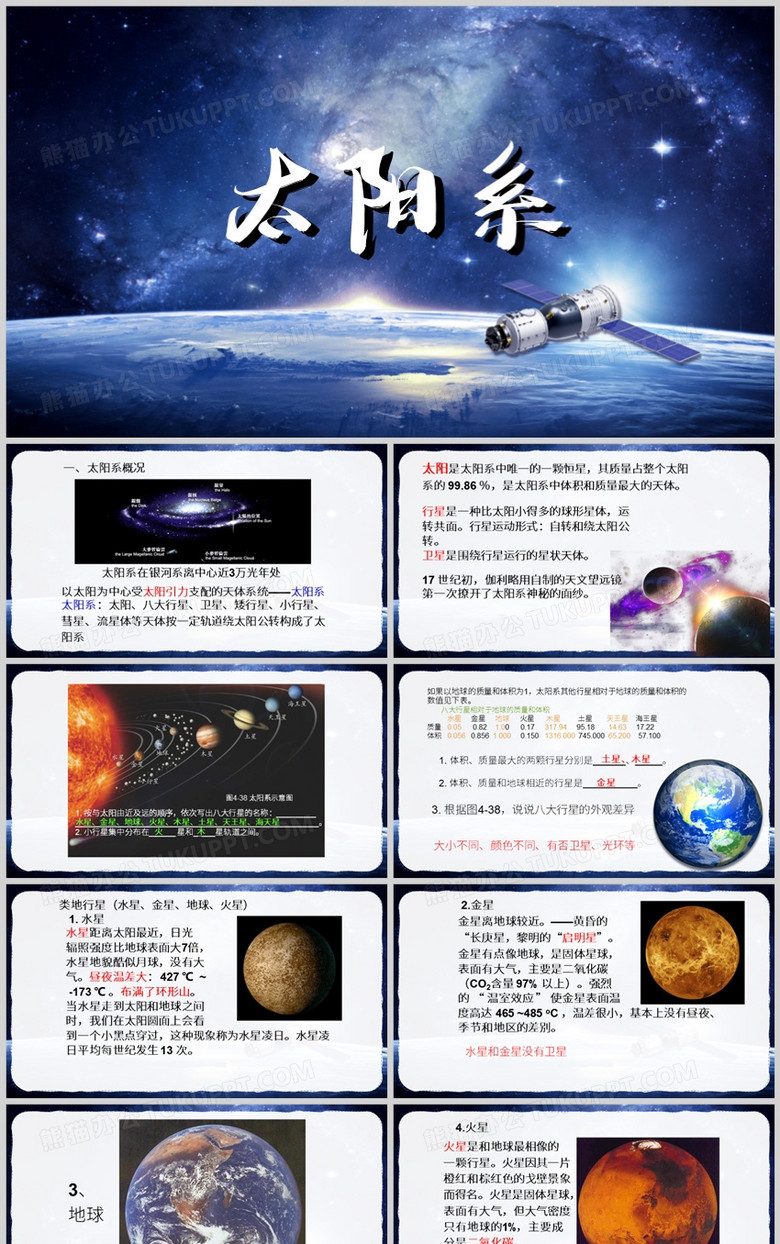 蓝色简约太阳系八大行星PPT模板下载 熊猫办公