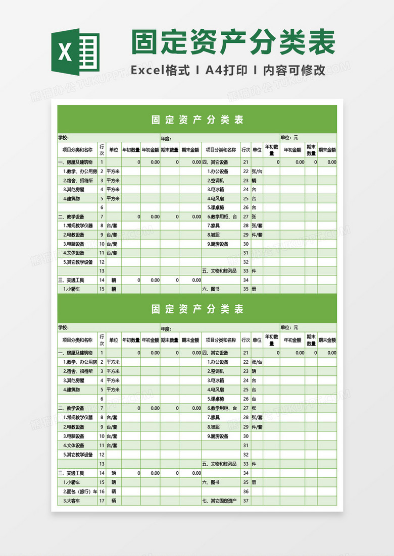固定资产分类表Excel模板下载 熊猫办公