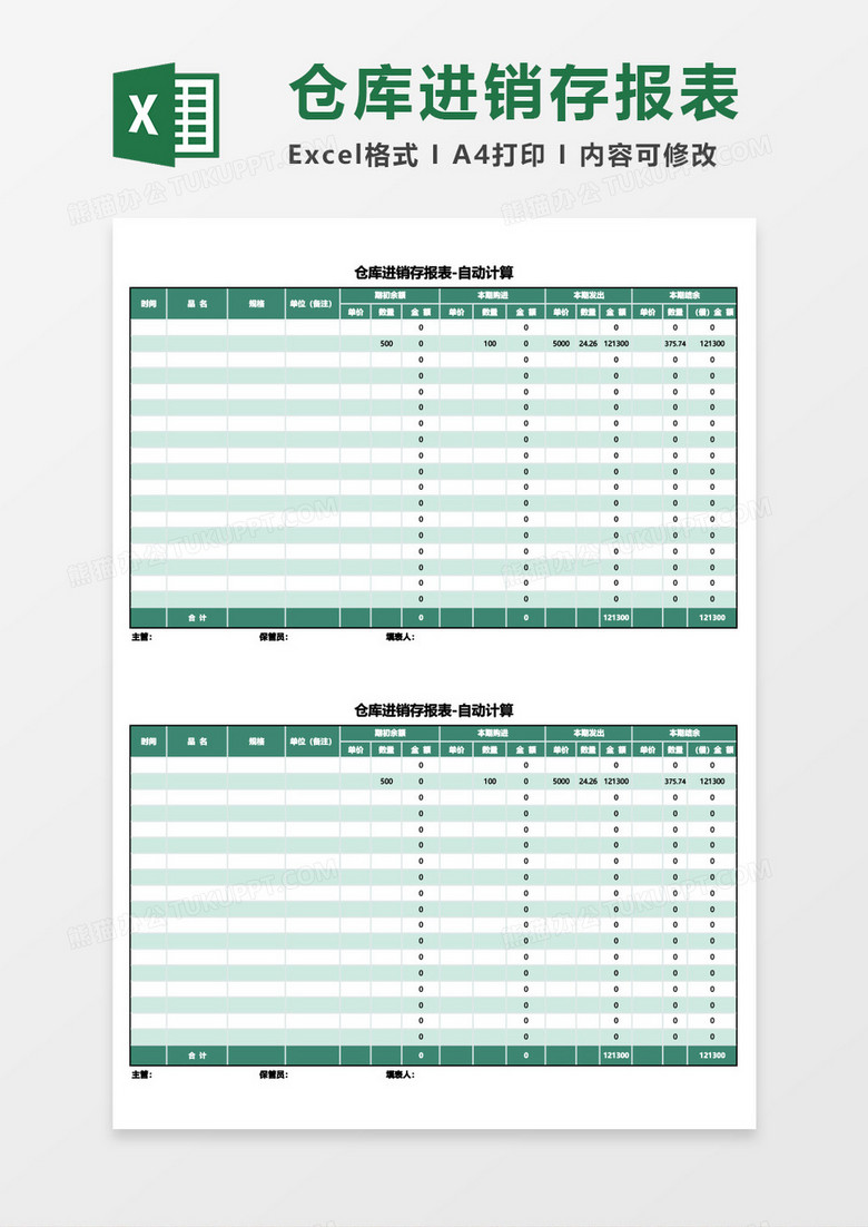 仓库进销存报表 自动计算Excel模板下载 熊猫办公
