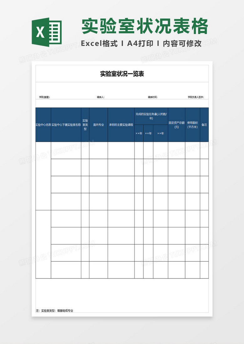 实验室状况一览表Excel模板下载 熊猫办公