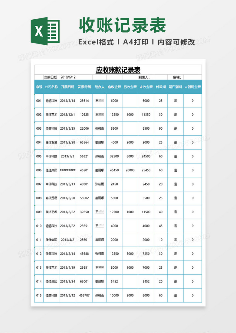 简约应收账款管理Excel模板下载 熊猫办公