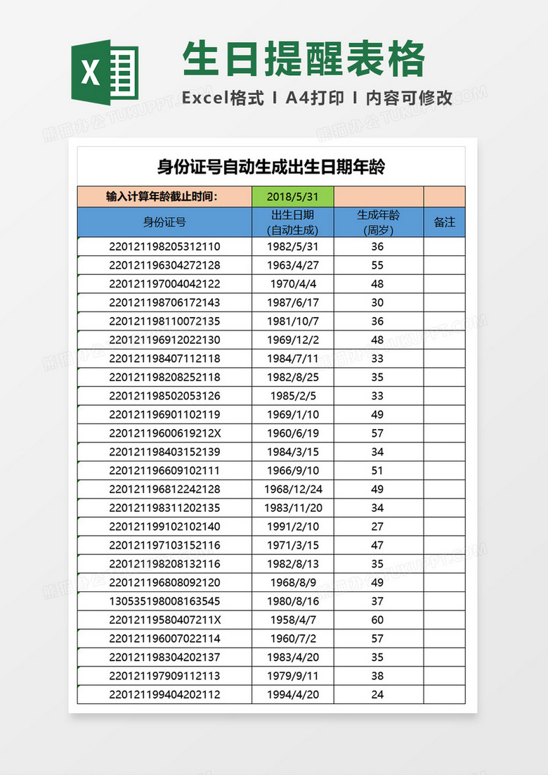 生日提醒表格exelExcel模板下载 熊猫办公