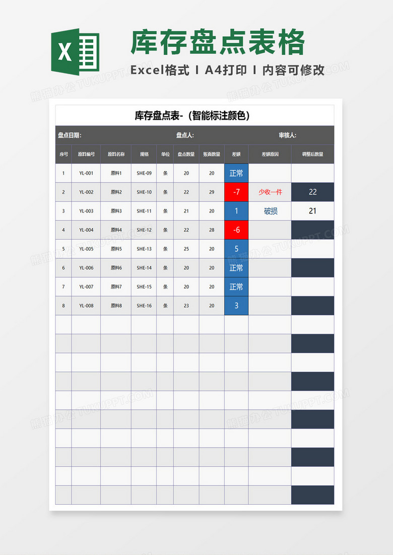 公司存货盘点表Excel模板下载 熊猫办公