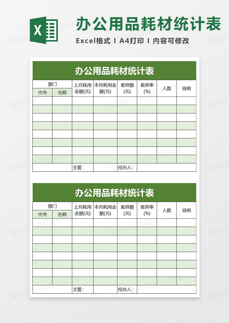 办公用品耗材统计表Excel模板下载 熊猫办公