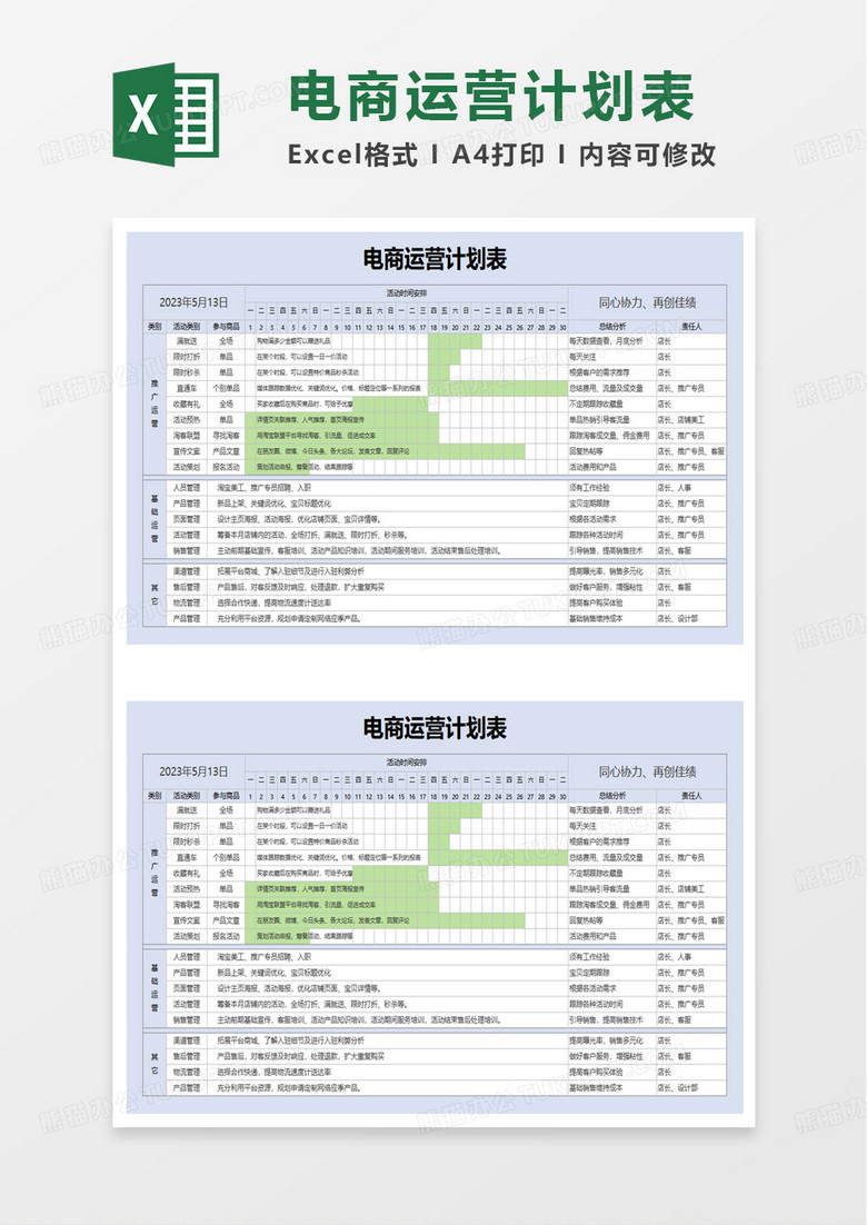 公司电商运营计划表Excel模板下载 熊猫办公