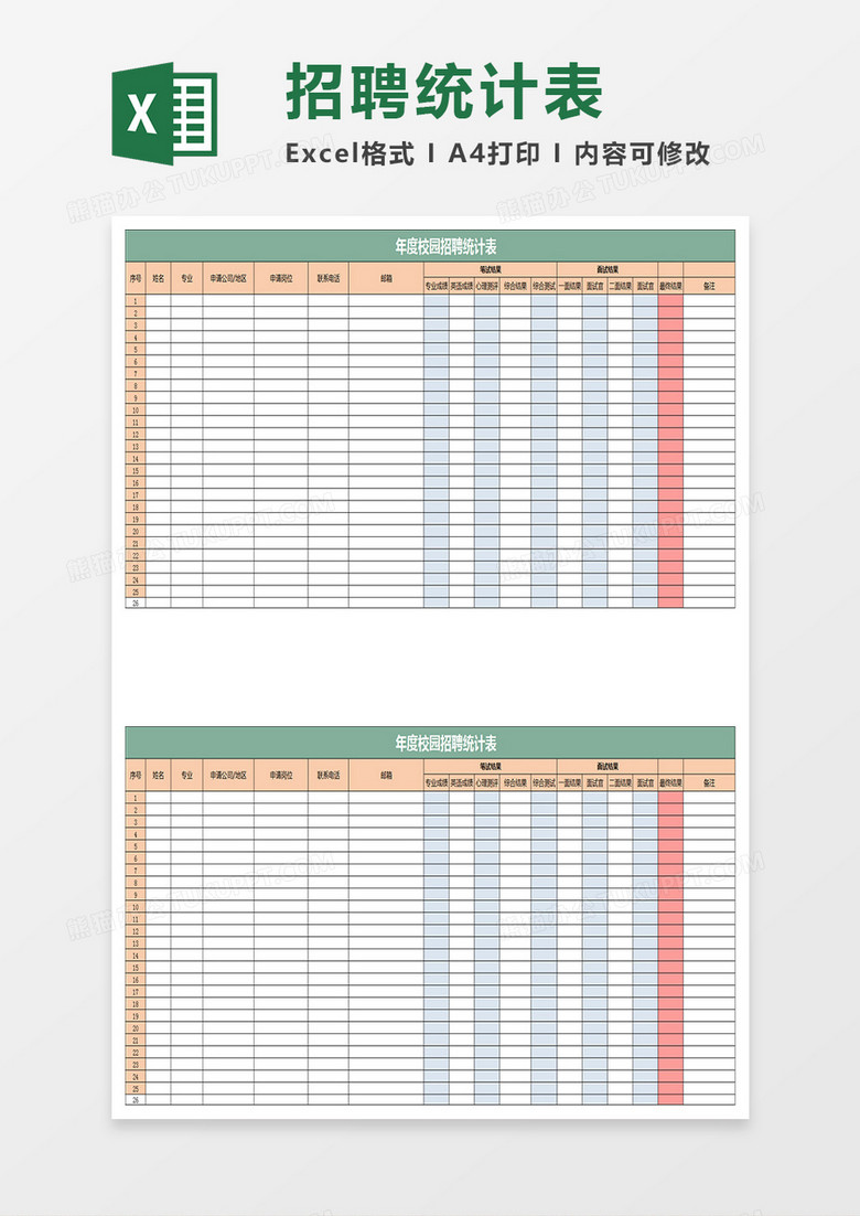校园招聘统计表Excel模板下载 熊猫办公