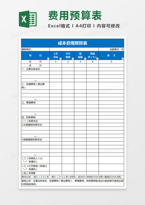 成本预算表Excel模板下载 成本预算表Excel模板表格免费下载 熊猫办公
