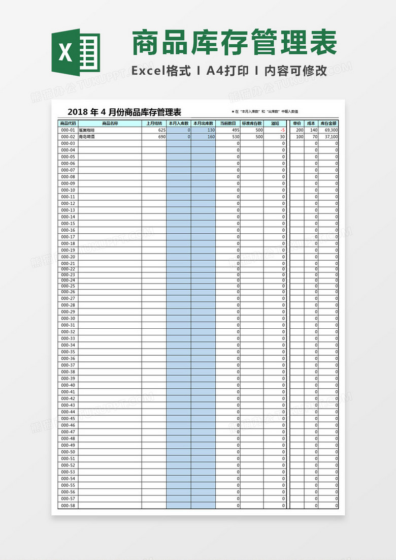 商品库存管理表Excel模板下载 熊猫办公