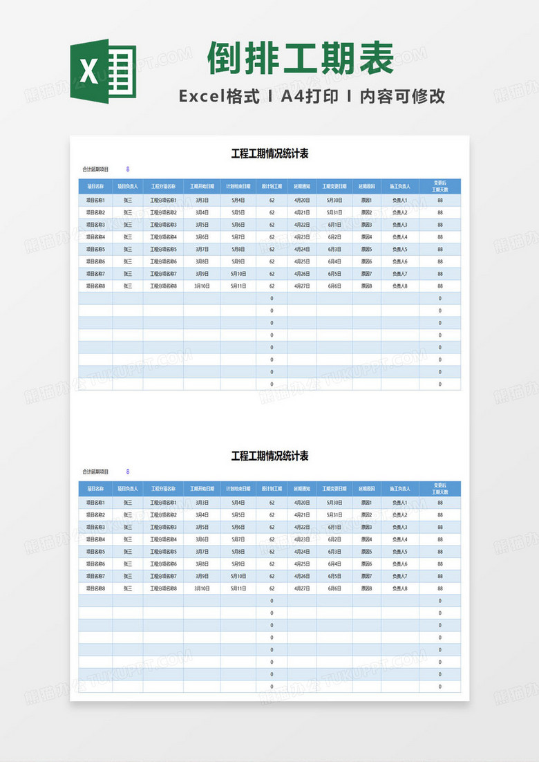 工程工期情况统计表Excel模板下载 熊猫办公