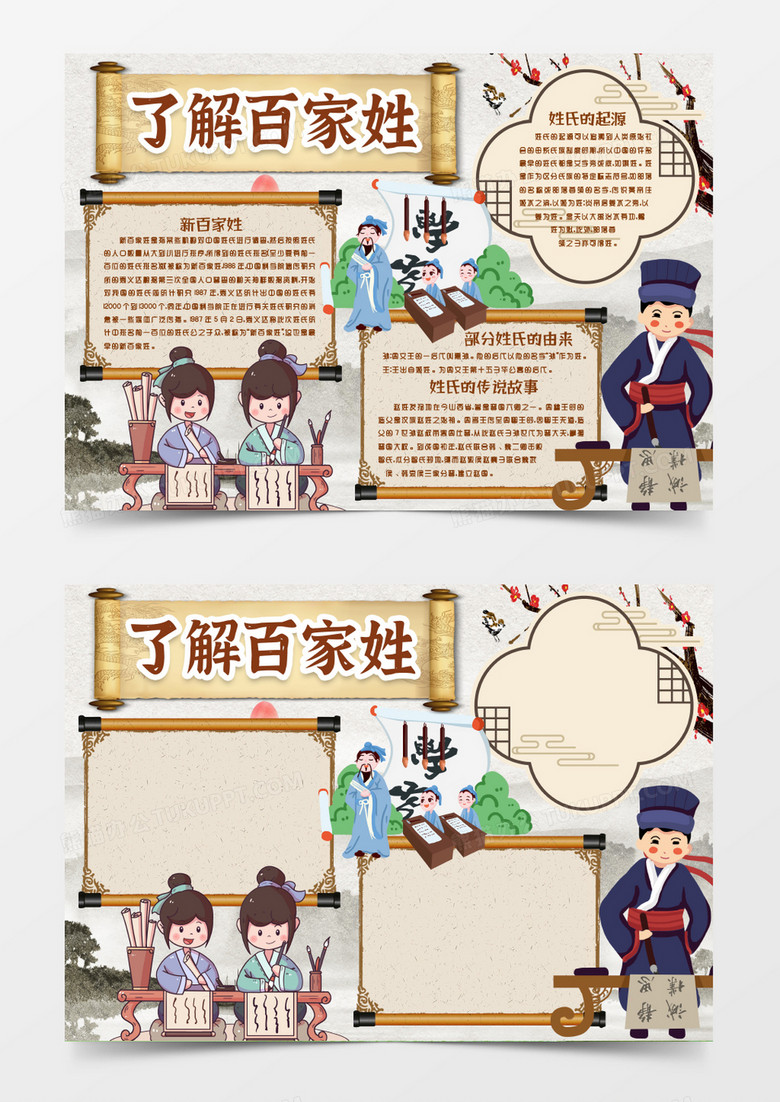 了解百家姓小报手抄报Word模板下载 熊猫办公
